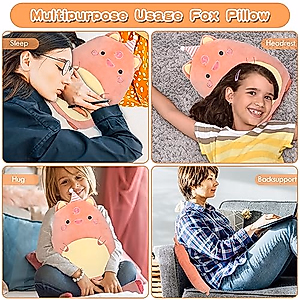 17.7'' Fox Plush Pillow for Girls, Cute Stuffed Animal Hugging Pillow, Soft Plush Toy, Cartoon Sleeping Pillow, Soft Plushie Doll Gifts