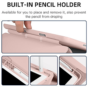 Mastten Compatible with iPad 9th/8th/7th Generation Case, for iPad 10.2 Inch Case with Pencil Holder, TPU Smart Stand Back Cover 2021/2020/2019, Auto Wake/Sleep, Rose Pink