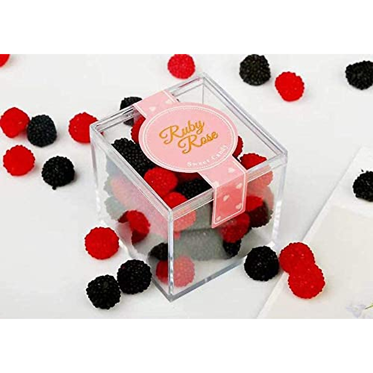 DKAOVH 3 Packs Clear Favor Boxes With Lid,food grade acrylic box, Plastic Gift Box,2.5x2.5x2.5 Inch, Square, Mother’s Day gift box, Birthday Present and Candy packing box,includes Sticker