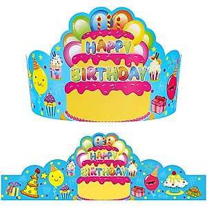 AUGTHEEP Pack of 36 Birthday Crowns for Kids - Colorful Paper Party Hats for Students Classroom School VBS Party Supplies