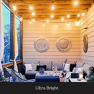 Brightech Ambience Pro Outdoor String Lights - Commercial Grade Waterproof Patio Lights with 48 Ft Dimmable Incandescent Edison Bulbs, Porch String Lights For Patio, Backyard, Christmas - 15 Bulbs 11W