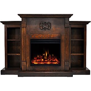 Cambridge Sanoma 72 Inch Freestanding Electric Fireplace Heater with Traditional Mantel, Built-in Bookshelves, Colorful Flames, Timer, Remote Control, Deep Log Display, Walnut