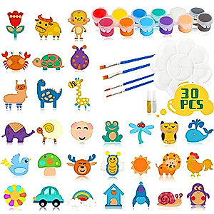 Glintoper 30 Wooden Magnet Painting Craft Kit, Paint Your Own Easter Art and Craft Supplies, Basket Stuffers Party Favors for Boys Girls, Classroom Prize Goodie Bag Gifts for Kids 4-8