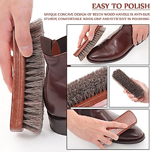 TAKAVU Shoe Shine Brushes Kit (4PCS) - 100% Soft Horsehair Bristles Brush, Polish Applicator, Crepe Suede Shoes Brush, Microfiber Buffing Cloth for Shoes, Leather, Boot, Cloth, Bag