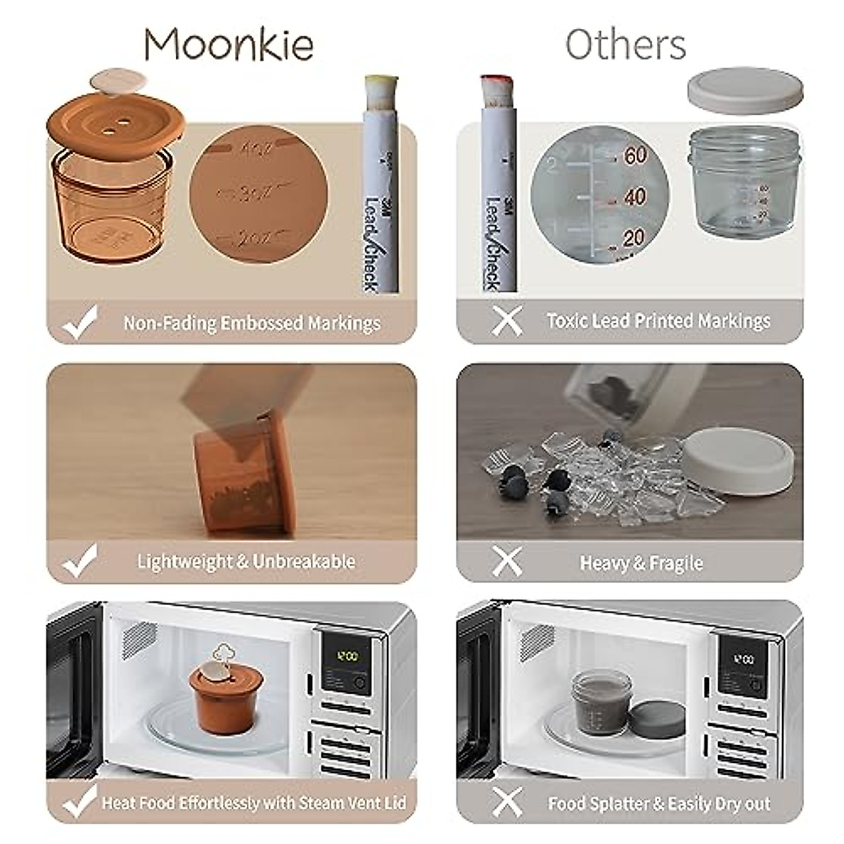 Moonkie Silicone Baby Food Containers,6 Pack, 4 oz Baby Food Storage Jars with Airtight Lids, Reusable Baby Food Jars, Freezer,Microwave and Dishwasher Safe, Perfect for Infant & Toddler