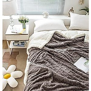 Thick Sherpa Throw Blanket Fleece Plush Blanket for Couch Sofa Boho Pattern Soft Warm Blanket for Winter,Gray,60“x80
