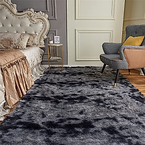 Arbosofe Rugs for Living Room, Area Rug for Bedroom, 8 x 10 Clearance Tie Black and Grey Nursery Room Rug, Large Throw for Playroom Room- Soft, Fluffy, Shaggy Carpets for Kids Room Girls