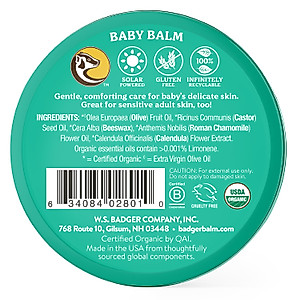 Badger Baby Balm w Chamomile Calendula, All Organic Baby Moisturizer for Cradle Cap Diaper Rash, Soothing Nourishing Gentle Baby Skin Care, Concentrated Baby Lotion for Newborn to Toddler, 2 oz