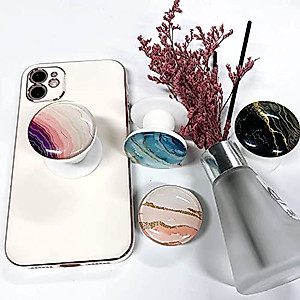 WUYULB Clear Crystal Glitter Expandible Collapsible Moblile Phone Grip Stand Holder for Smartphones and Tablets Cell Phone Accessory (Aqua Blue Rose Gold Wave)