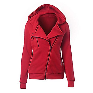 JIER Plain Hoodie Oblique Zipper Sweatshirts Zip Hoodie High Neck Casual Jumper Outwear Casual Sweatshirt (Red,X-Large)