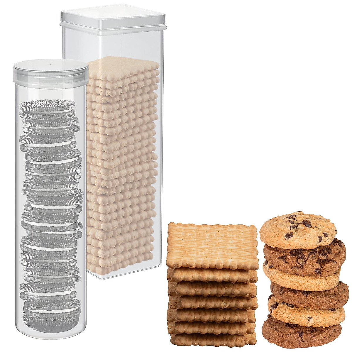 Home-X Set of 2 - Saltine Cracker Sleeve Storage Container/Cookie Stay Fresh Keeper, 1 Round and 1 Square
