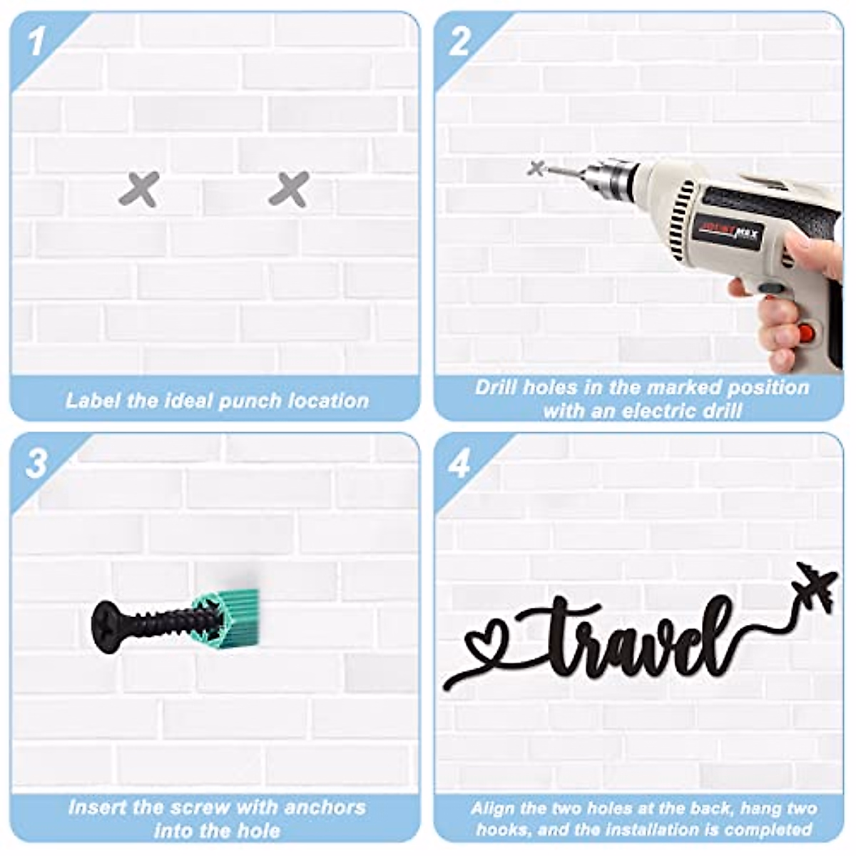 Qmetalart Travel Decor Metal Wall Art Backdrop Decoration Sign Word Hanging for Home Living Room Bedroom Office Housewarming Gift for Travel Lover