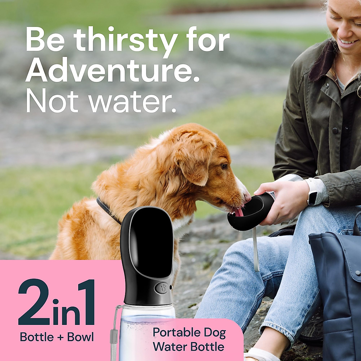 MalsiPree Dog Water Bottle Portable – Leak Proof and Lightweight Water Bottle for Dogs – Dog Travel Water Bottle with Bowl – Dog Walking Accessories (12OZ, Black)