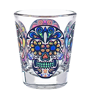 Culver Sugar Skulls Decorated Shot Glasses, 1.75-Ounce, Set of 4