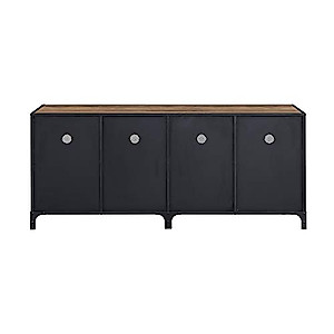 Walker Edison Malcomb Urban Industrial 4 Door Metal Mesh TV Console for TVs up to 65 Inches, 60 Inch, Rustic Oak