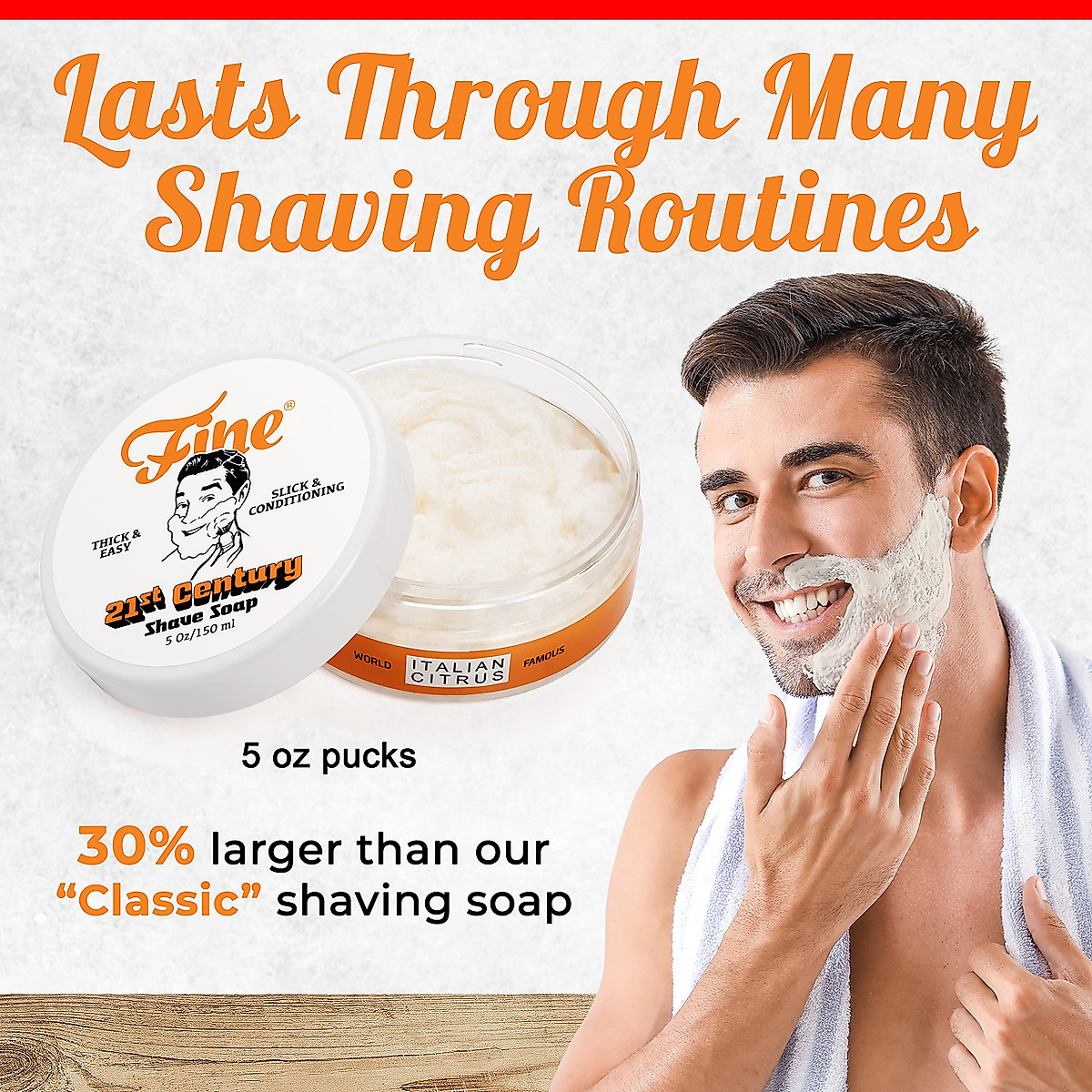 Mr. Fine 21C Men’s Shaving Soap, Builds Thick & Easy Lather, Protects From Razor Burn & Irritation, No Artificial Colors, Made In Italy, 5oz. (150ml), Italian Citrus