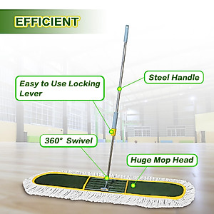 Solipect 48-Inch Commercial Dust Mop for Hardwood Floors, Large Dry Mop with Reusable Cotton Yarn Head, Telescopic Stainless Steel Handle - Ideal for Industrial Floor Cleaning, Marble, Laminate