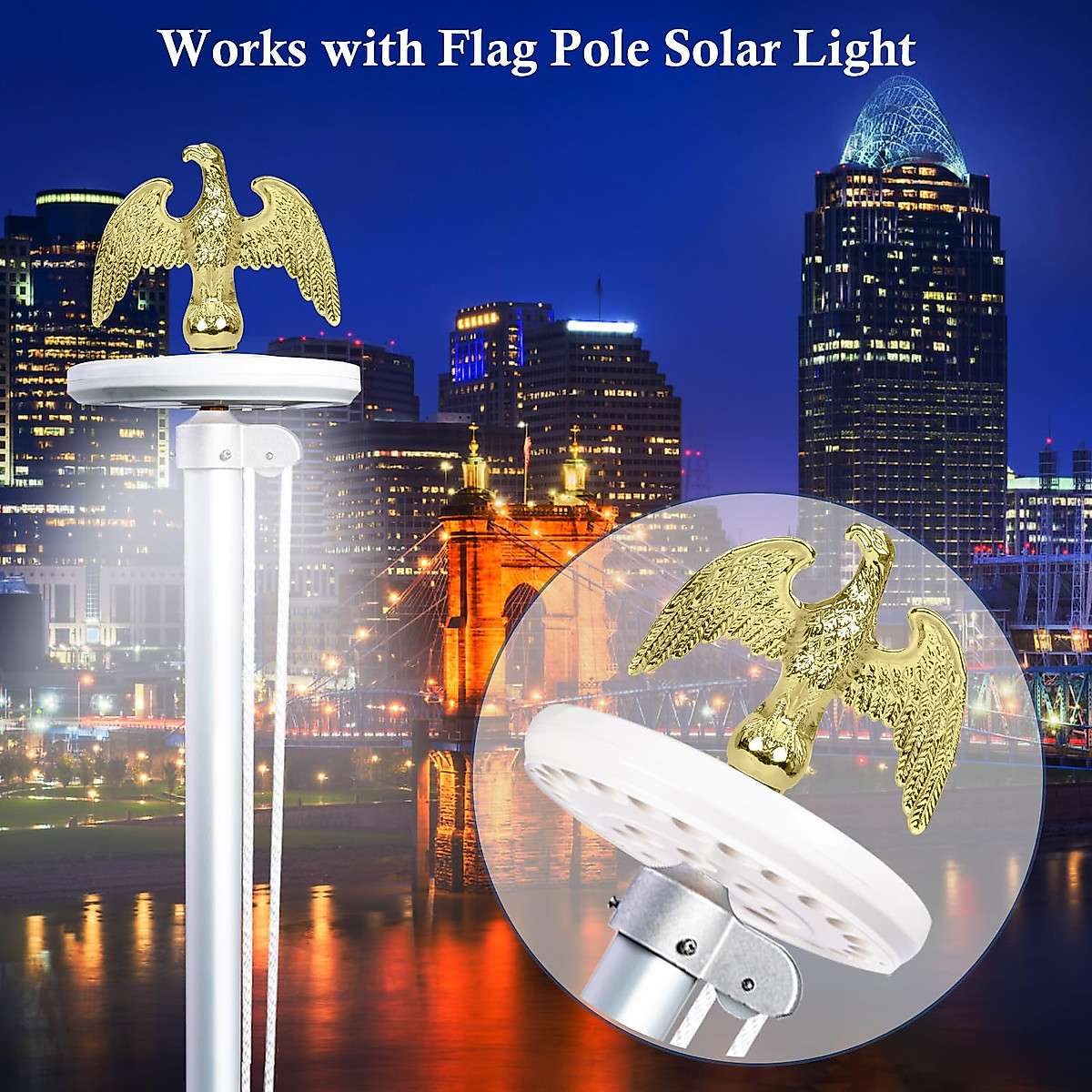 NQ Gold Flag Pole Eagle Topper Ornament, Aluminum Alloy Eagle Finial for 20'/25'/30' Telescopic/Sectional Flagpole（Gold,7inch）