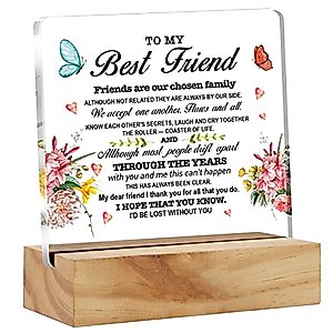 Best Friend Gift Friendship Desk Decor Friends are Our Chosen Family Acrylic Desk Plaque Sign with Wood Stand Home Office Table Desk Sign Keepsake
