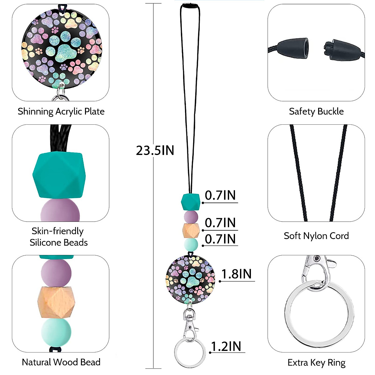 Dog Cat Paw Lanyards for Id Badges and Keys, Cute ID Badge Holder with Lanyard, Silicone Beaded Breakaway Lanyard for Women Teacher Nurse, ID Card Holder Name Badge, Lanyard Keychain