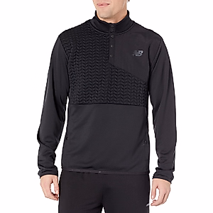 New Balance Men's NB Heatloft 1/4 Button Snap Top Long Sleeve, Black, Medium