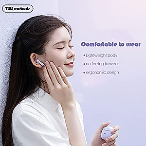 True Wireless Earbuds Purple Bluetooth 5.3 with Microphone for Working Out Noise Canceling Blue Tooth Ear Buds Deep Bass TWS Wireless Earphones with Charging Case in Ear Headphone for iPhone Android