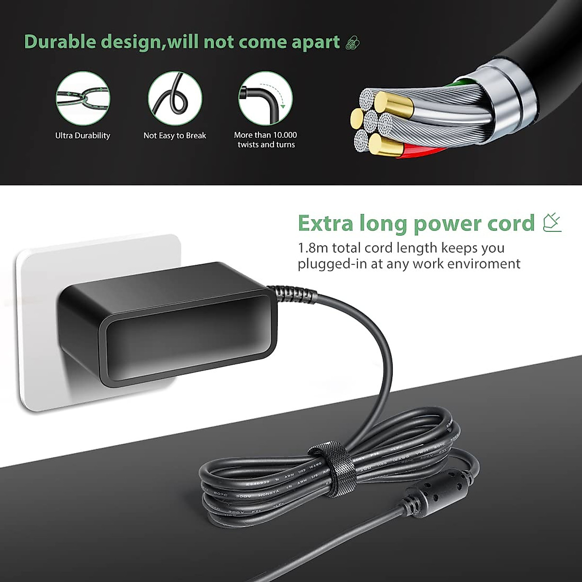 CASIMY 19V AC Adapter Compatible with LG 19" 20" 22" 23" 24" 27" 29'' 32'' 34'' TV HDTV LED Monitor DA-48F19 LCAP35 DA-65G19 DA-65F19 32LH570B ADS-40FSG-19 ADS-25FSG-19 LG TV Power Cord Replacement
