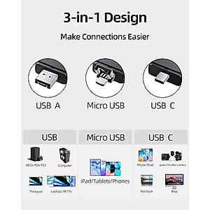 Vanja SD Card to USB Adapter, 3-in-1 USB-C USB-A Micro USB SD Card Reader,Trail Camera Memory Card Reader for PC/Laptop/Phone/Tablet, for SD SDXC SDHC MMC RS-MMC microSDXC microSD microSDHC UHS-I Card