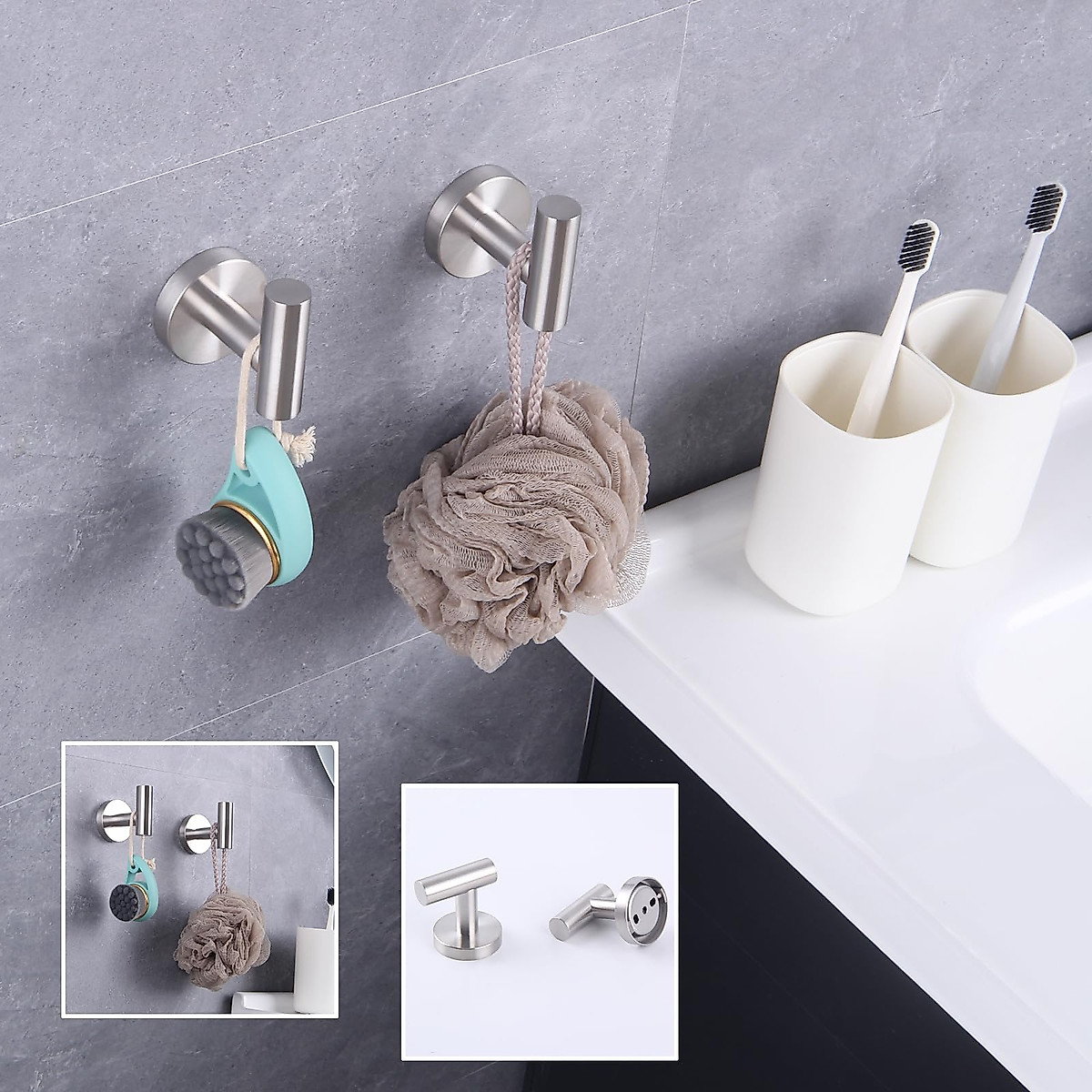 GERZWY Bathroom Towel Hook SUS 304 Stainless Steel Single Coat/Robe Clothes Hook for Bath Kitchen Contemporary Hotel Style Wall Mounted 2 Pack Brushed Finish AG1107B-LS