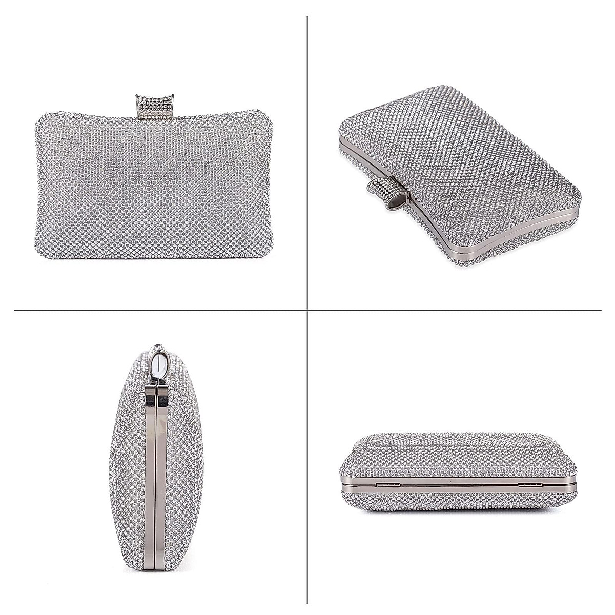 Pinprin Ladies Sparkly Rhinestones Evening Clutches Women's Crystal Diamante Evening Bag Prom Wedding Handbag Party Purse (B-Gold)