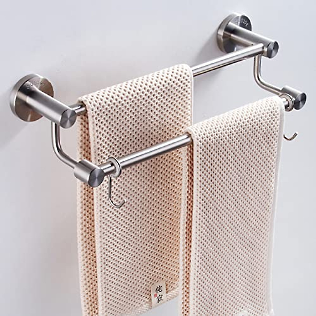 Bath Double Towel Rails Bathroom Towel Holder Bar Wall Mounted Stainless Steel Towel Rack Hanger with Hooks Dual Towel Rod Shelf in Kitchen (Size : 30cm)