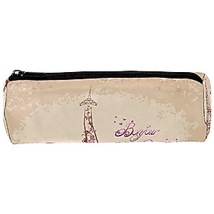 Bonjour Paris Tower Eiffel and Bicycle Pencil Bag Pen Case Stationary Case Pencil Pouch Desk Organizer Makeup Cosmetic Bag for School Office