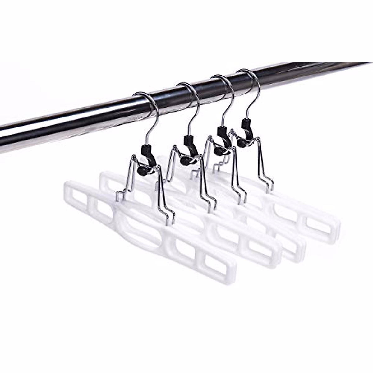 Premium Skirt Hangers 10-Pack - Thin Space-Saving Skirt Hanger Set with Clamp, Pant Hanger 10-Piece Set, Shorts Hangers with Heavy-Duty Locking Clasp, Multipurpose Quality Jean Hangers Set (White, 10)