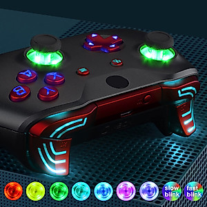 eXtremeRate Multi-Colors Luminated Dpad Thumbsticks Start Back ABXY Action Buttons, Scarlet Red Classical Symbols Buttons DTFS (DTF 2.0) LED Kit for Xbox One S & X Controller - Controller Without