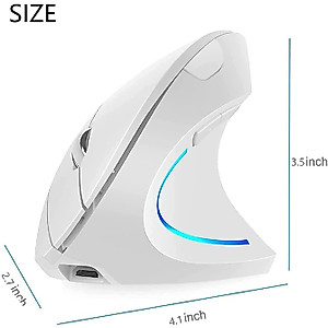 WREWING Vertical Mouse, Right Handed 2.4G and Bluetooth Dual Mode Wireless Ergonomic Rechargeable Vertical Mouse with 4 Adjustable DPI 6 Buttons,Compatible with PC Mac Android Windows (White)