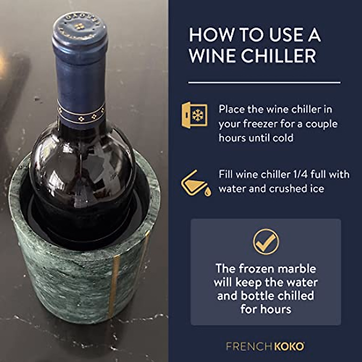 French KOKO Marble Wine Chillers, Wine Utensil, Table Top Wine Chiller Table Top Bucket Table Holder Wine Cart Accessories Vino Cooler Bottle Holder Green and Gold