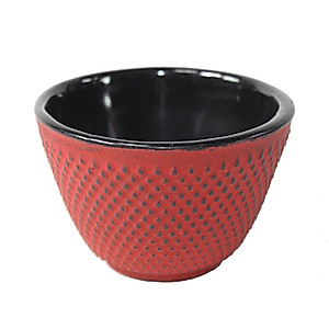 2 Sado Black Leaf Teacup Saucer+2 Red Polka Dot Hobnail Japanese Cast Iron Tea Cup Teacup