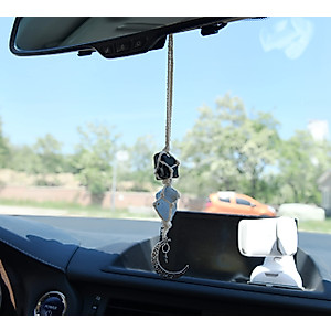 BOHO GARDEN Hanging Car Charm - Black Tourmaline & Blue Calcite - Dangling Moon & Healing Crystal Accessories, Rearview Mirror Decorations - Confidence, Calmness, Creativity, Protection, Communication