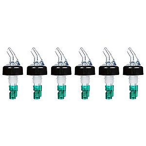 (Pack of 6) Measured Liquor Bottle Pourers, 0.75 oz, Clear Spout Bottle Pourer with Green Tail and Black Collar, Measured Pour Spouts by Tezzorio