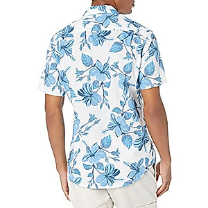 Amazon Essentials Men's Slim-Fit Short-Sleeve Print Shirt, Blue Floral Print, Small
