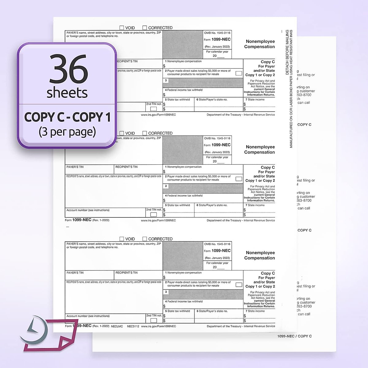 NextDayLabels - 1099-NEC Forms for 2024, 4-Part Tax Forms, Vendor Kit of 50 Laser Forms and 50 Self-Seal Envelopes, Forms Designed for QuickBooks, TFP and Other Accounting Software