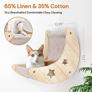 VENIBOBO Cat Hammock Wall Mounted Cat Shelves with Perches and Two Scratching Posts for Climbing Playing and Sleeping, Modern Indoor Wooden Cat Wall Furniture for Large Cats or Kitty 4pcs/Set