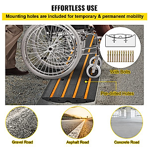 VEVOR Driveway Curb Ramp, 3 Pack 1 Channel Heavy Duty, 33069 Lbs/ 15 Ton Capacity Rubber Driveway Curb Bridge, 2.6" Rise Rubber Ramp for Driveway, Loading Dock, Garage, Sidewalk, Car