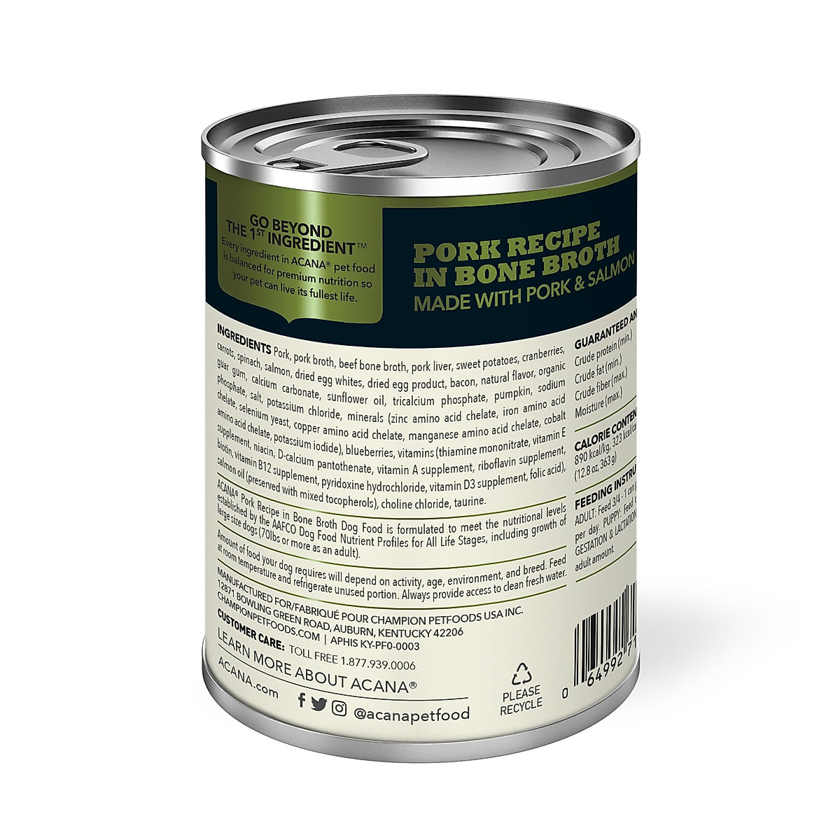 ACANA Premium Chunks Wet Dog Food, Pork Recipe in Beef Bone Broth and Lamb Liver, 12.8oz (Case of 12)