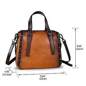 Genuine Leather Handbags for Women Top Handle Satchel Purses Ladies Vintage Crossbody Shoulder Bags Hobo Bag (Brown)