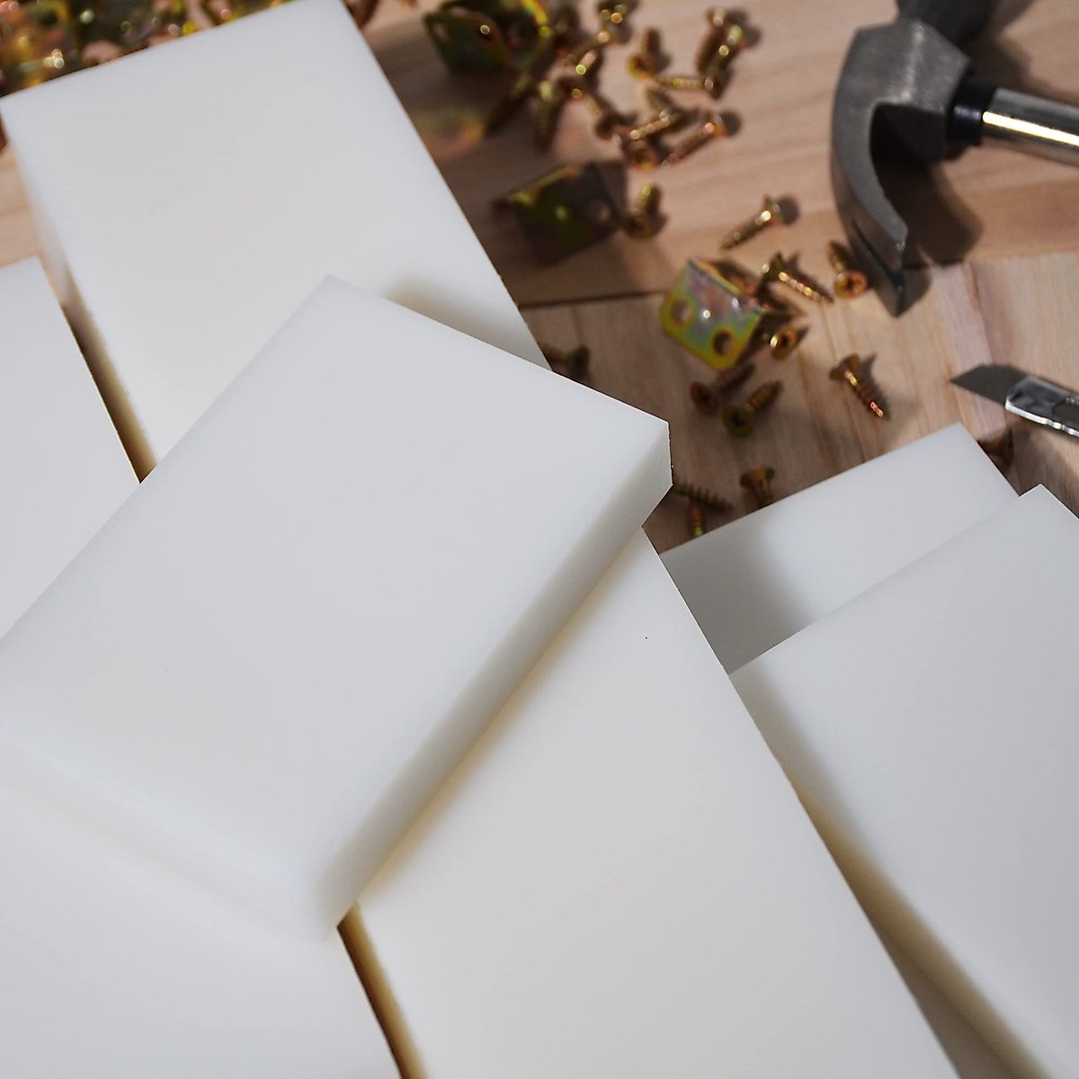 HDPE Block White PE Polyethylene Rectangular Solid Plastic Tapping Block High Density Sheet Great for DIY Projects for Machining Home Floor Improvement （3/4" x 4-½" x 3"）