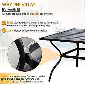 PHI VILLA 7 Piece Outdoor Patio Dining Set for 6, 60” Rectangular Metal Dining Table with Umbrella Hole & 6 Metal Stackable Chairs for Deck, Yard, Garden
