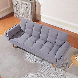 Modern Convertible Futon Sofa Bed Corduroy Upholstered Tufted Daybed with High Legs and 2 Pillows,Living Room Loveseat Sleeper Couch Bed for Home Apartment Office RV Studio