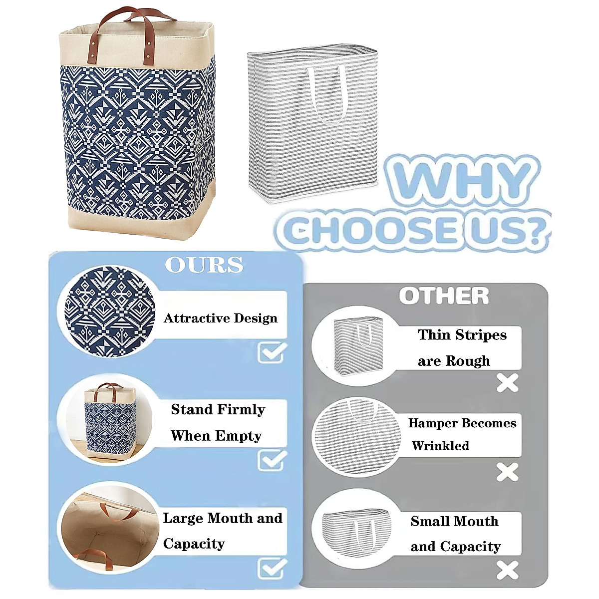 SXLZY Large Laundry Hamper,Collapsible Laundry Baskets,Laundry Baskets with Handles,Hampers for Bedroom Aesthetic, Toys, Clothing, Pillow sheets, Living room Decoration Basket