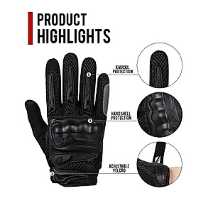 IRON JIA'S Motorcycle Gloves for Men and Women - Motorbike Powersports Racing Gloves with Hard Knuckle Touchscreen for BMX ATV MTB Riding (Black XL)